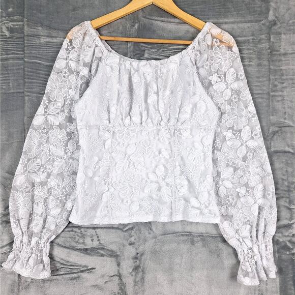 Ember | Tops | Womens Top Large Babydoll Y2k Floral Lace Sheer Cottage ...